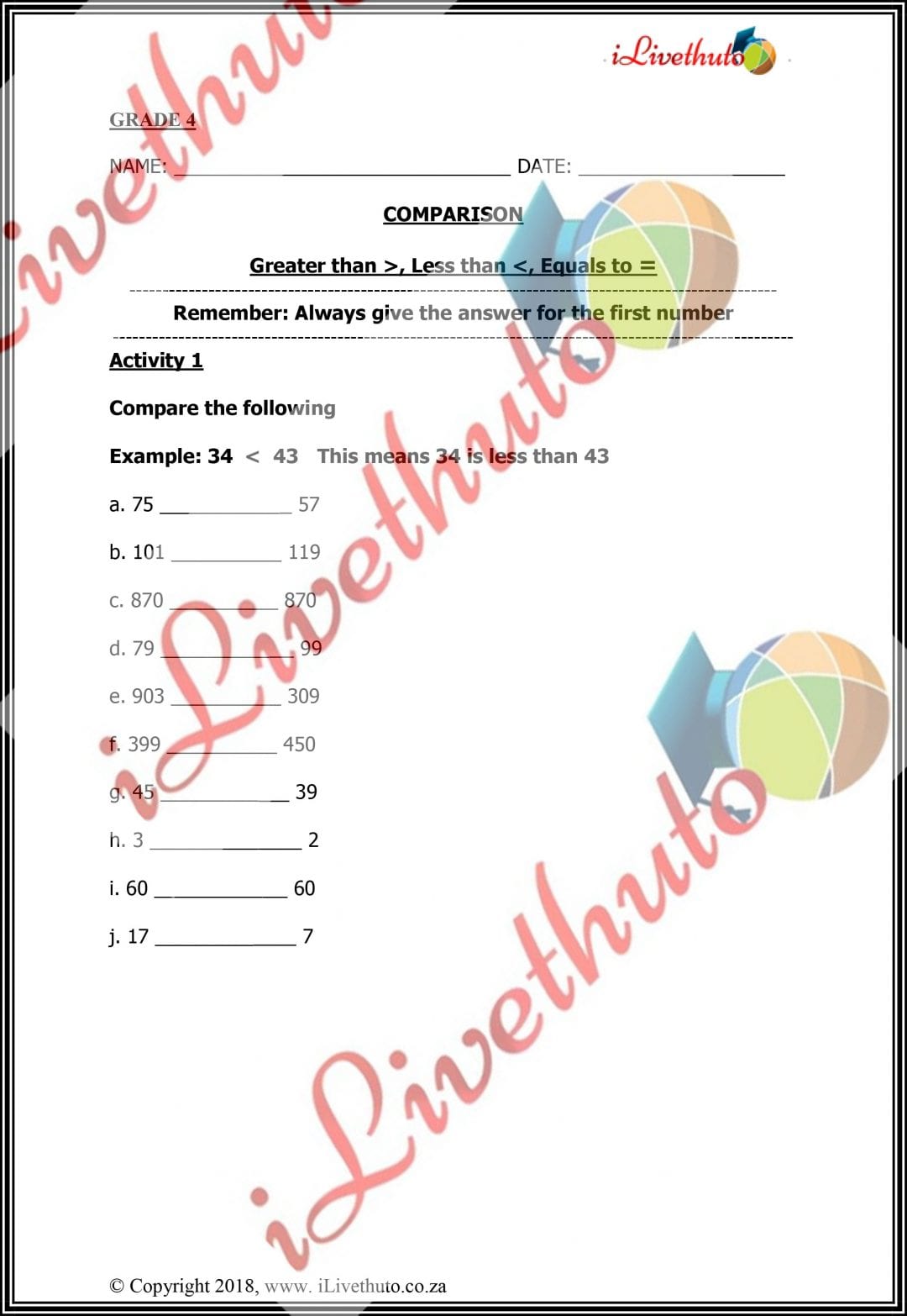 Grade 4 comparison - iLiveThuto